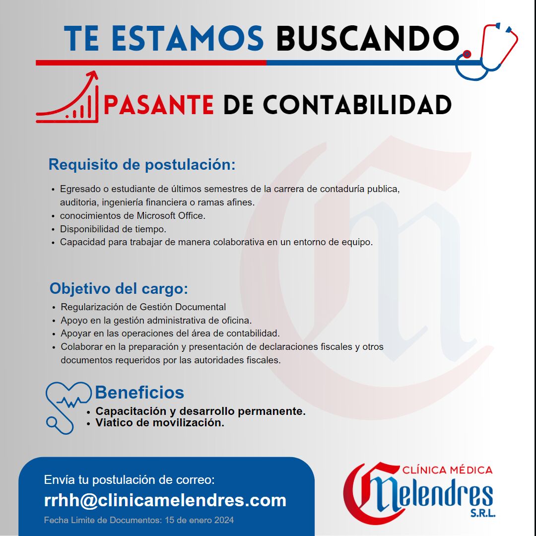 PASANTE DE CONTABILIDAD | Trabajando Bolivia